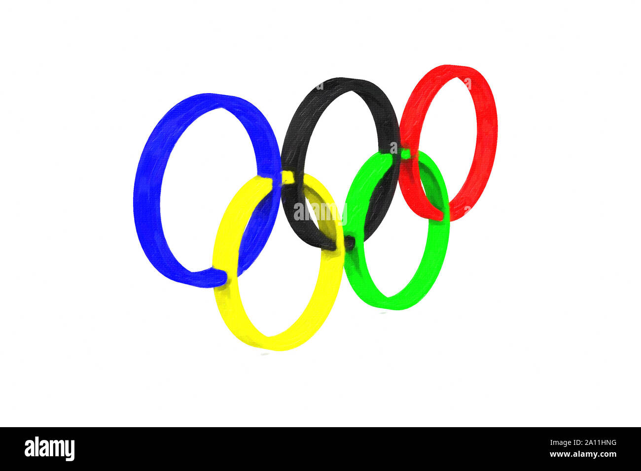Hand gezeichnete Bild der Olympischen Ringe auf Weiß Stockfotografie ...