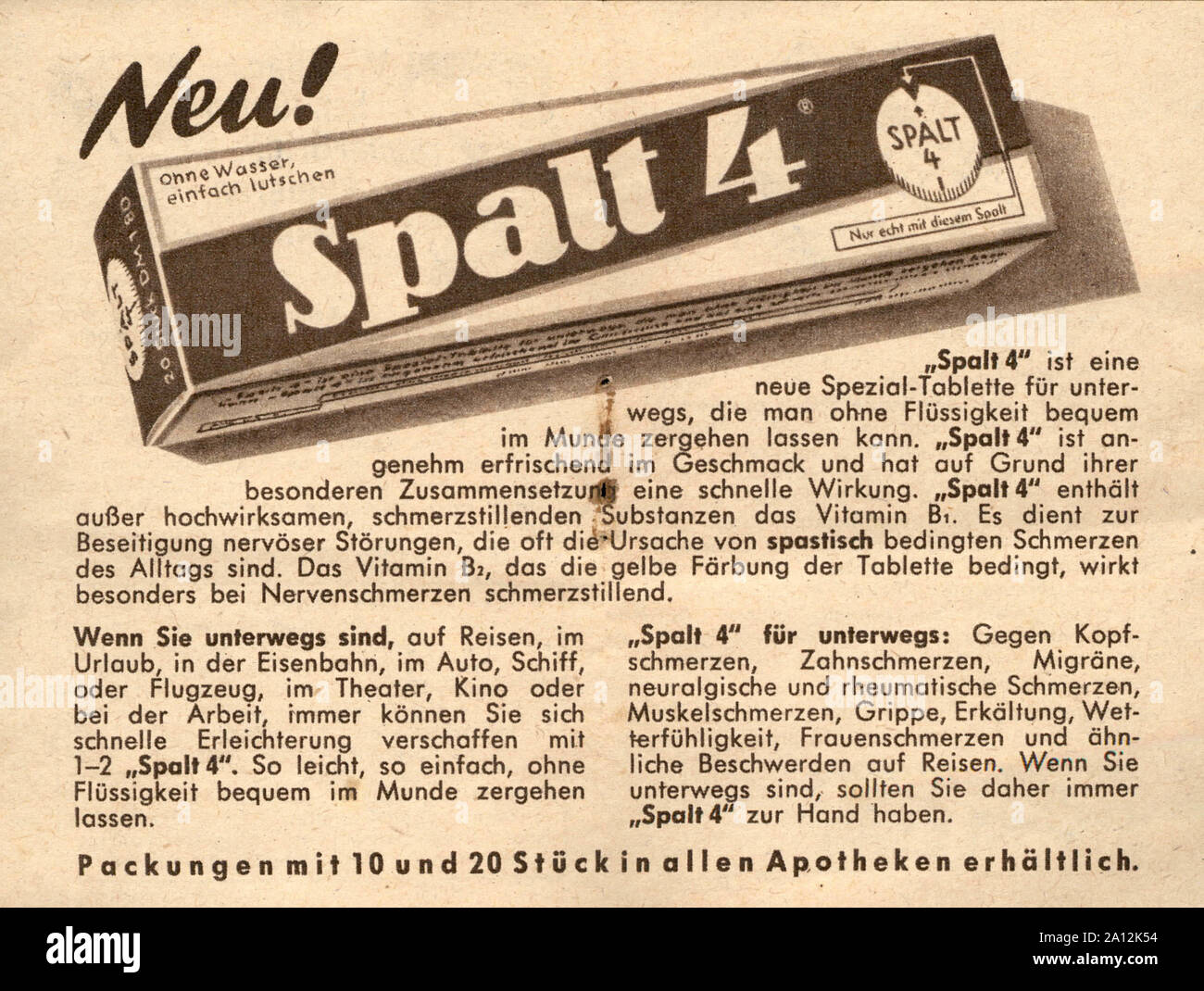 Spalt-Tablette, schmerzlindernd, von Leo Maximilian Baginski 1932 ...