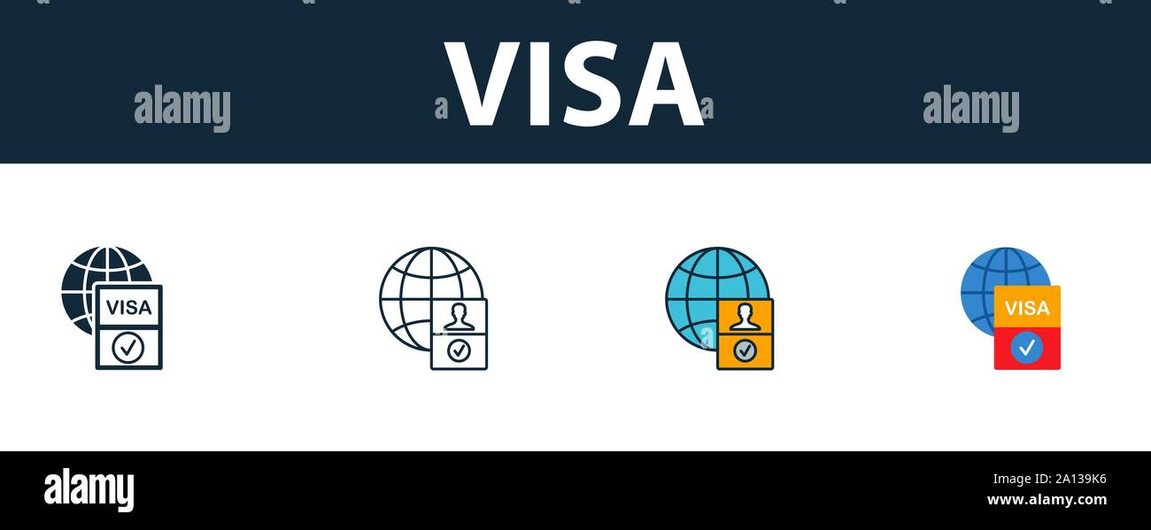 Visa Symbol gesetzt. Vier einfache Symbole in verschiedenen ...