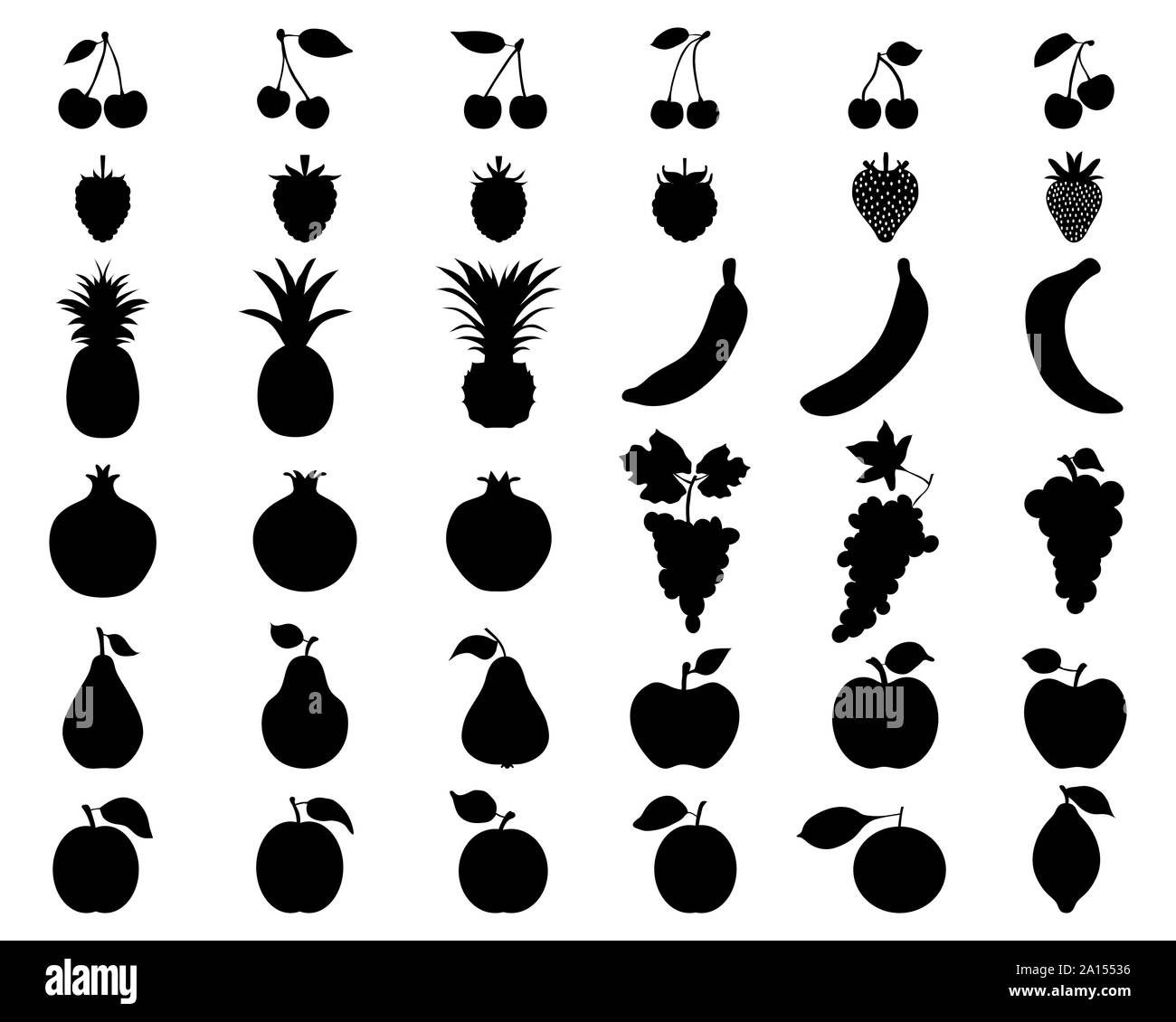 Schwarze Silhouetten von Obst, Vektor Symbol für Web und mobile ... Schwarze Silhouetten von Obst, Vektor Symbol für Web und mobile ...