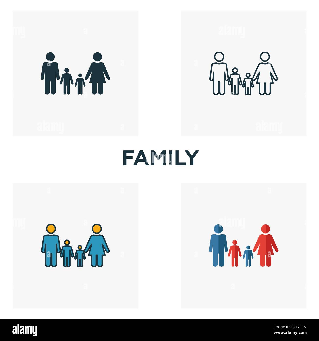 Familie Symbol gesetzt. Vier Elemente in verschiedenen Stilrichtungen ...