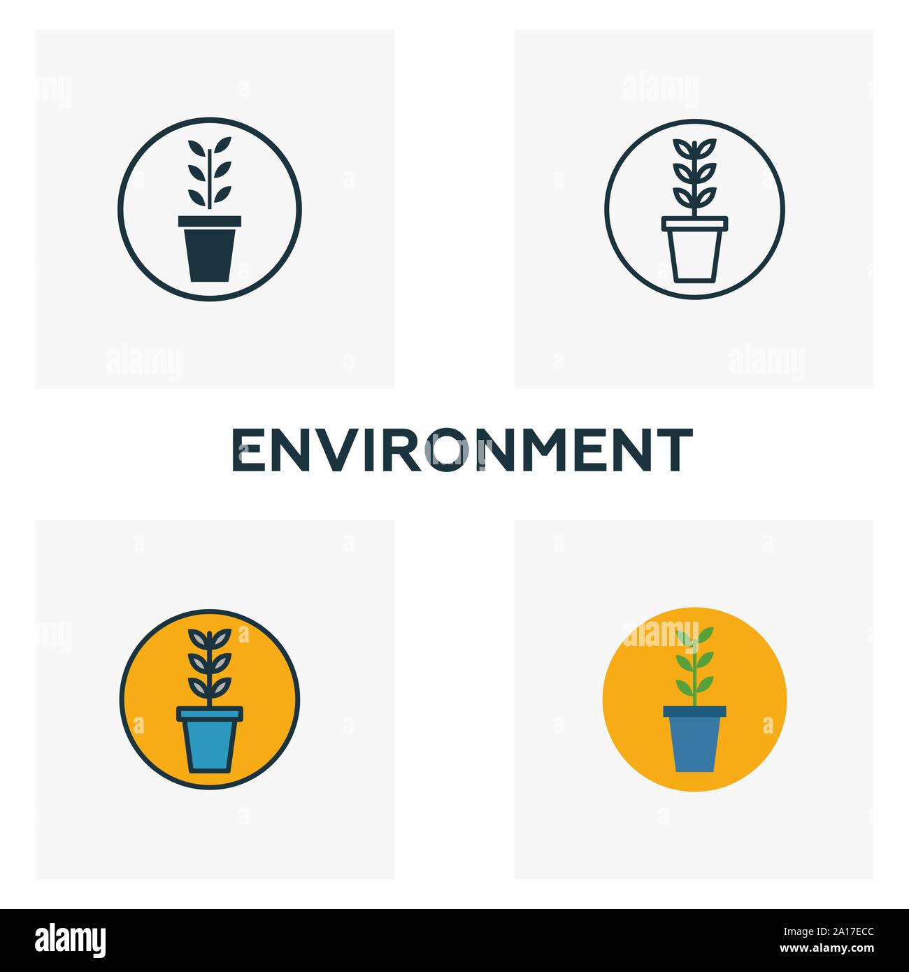 Umwelt Symbol gesetzt. Vier Elemente in verschiedenen Stilrichtungen ...