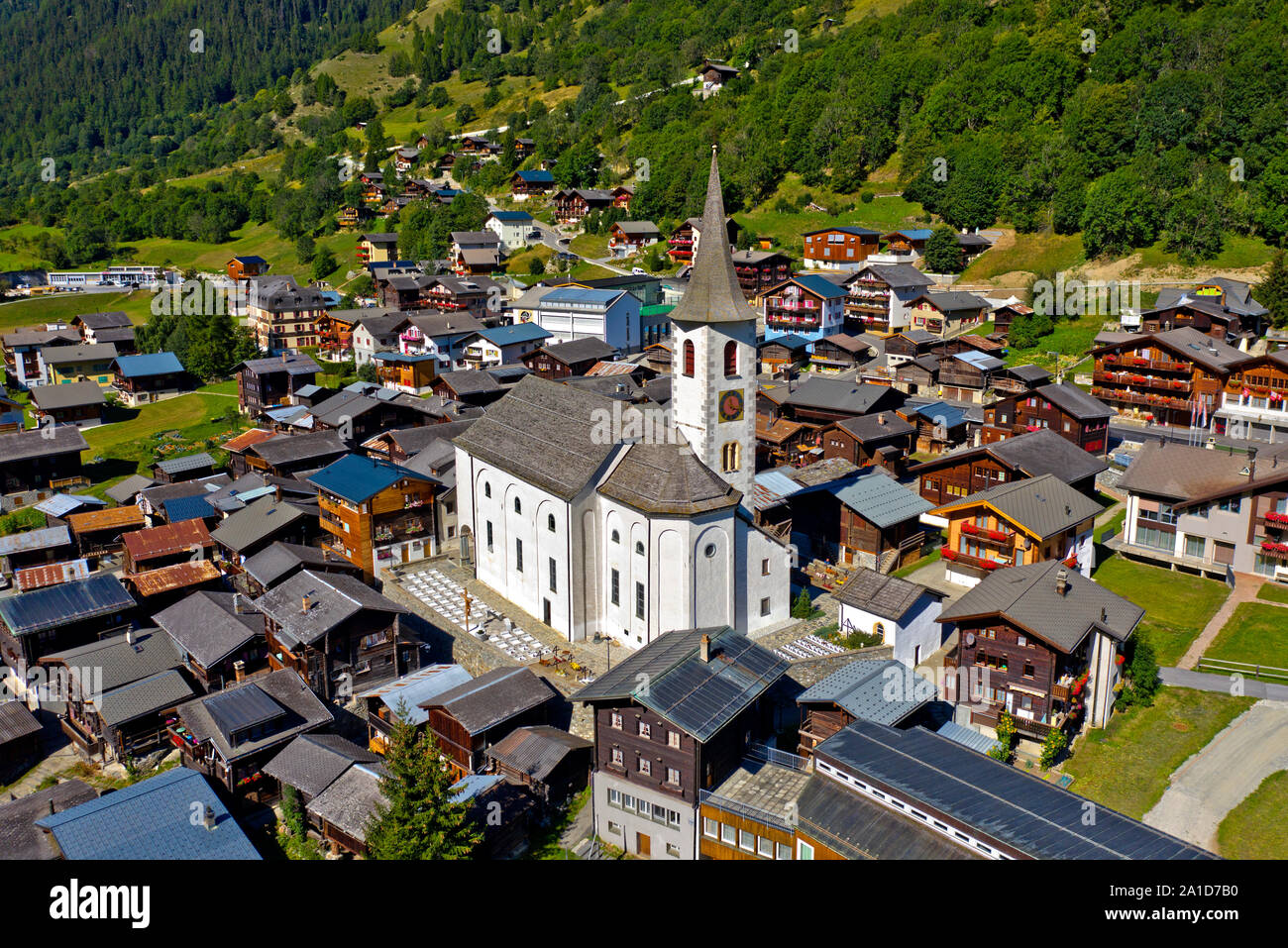 Gemeinde Kippel mit Pfarrkirche St. Martin, Kippel, Lötschental, Wallis ...