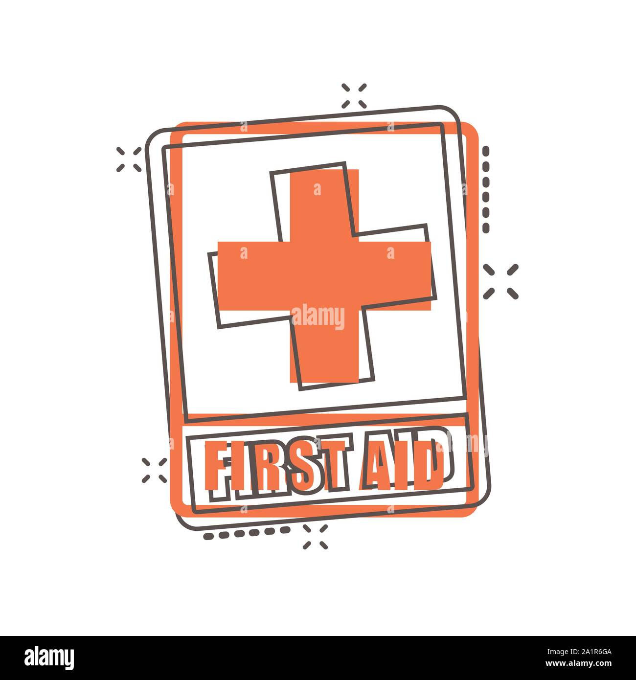 Erste Hilfe Schild Symbol im Comic-stil. Gesundheit, Hilfe und ...