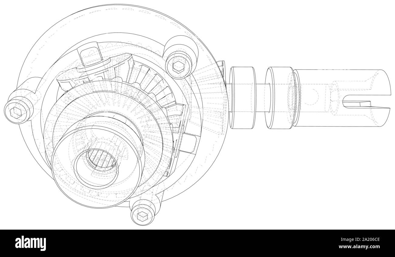 Getriebe Skizze. Vektor Rendering von 3d. Wire-frame Stil Stock ...
