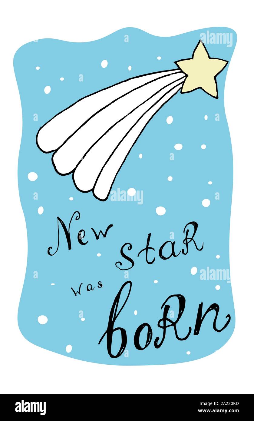 Grußkarte in Blau für neu geborene Star Baby Dusche. Einfache Skizze ...