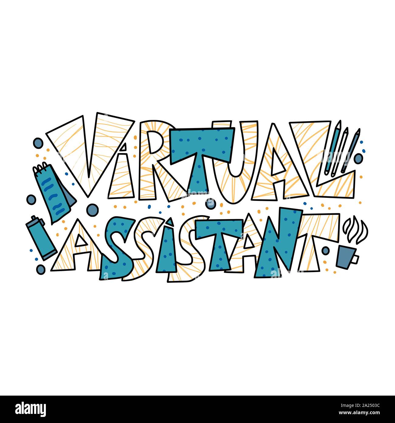 Virtueller Assistent Text isoliert. Hand gezeichnet. Vektor ...