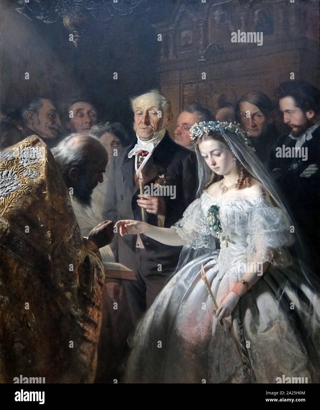 Gemälde mit dem Titel "Die ungleiche Ehe' von Vasili Pukirev. Wassili Wladimirowitsch Pukirev ...