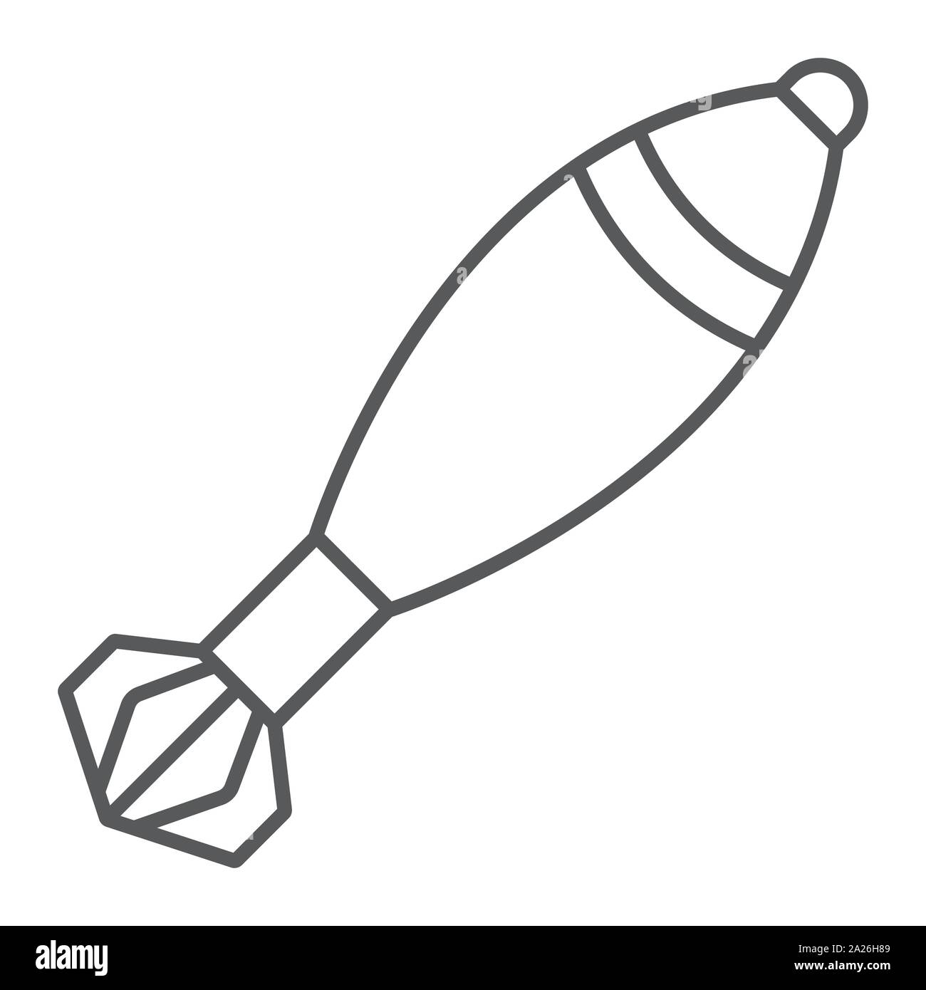 Mortar shell thin line Symbol, Armee und Waffen, militärische Bombe ...