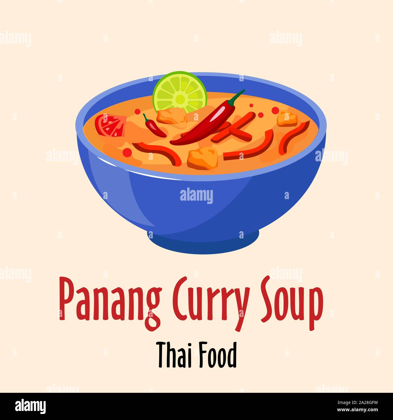 Panang Curry Thai Suppe Symbol, pikant leckeres Gericht in bunten ...