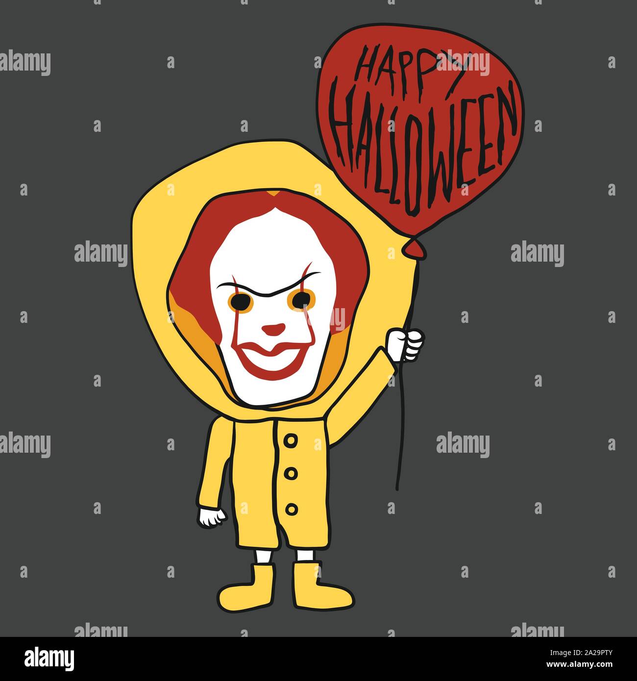 Scary clown Rot mit Ballon Happy Halloween cartoon Vector Illustration ...