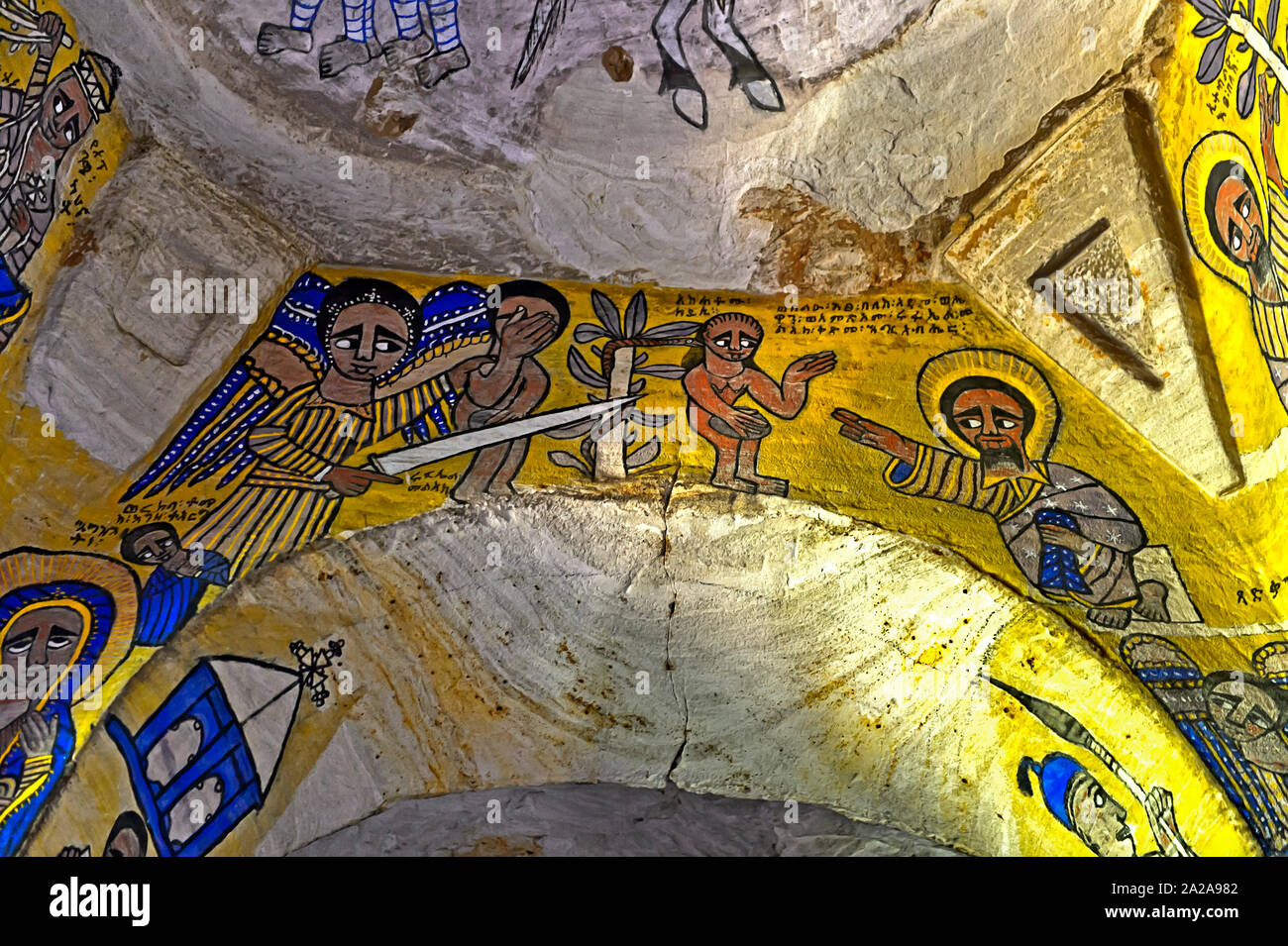 Die Vertreibung von Adam und Eva aus dem Garten Eden, Fresko in der Vault arch in der orthodoxen ...