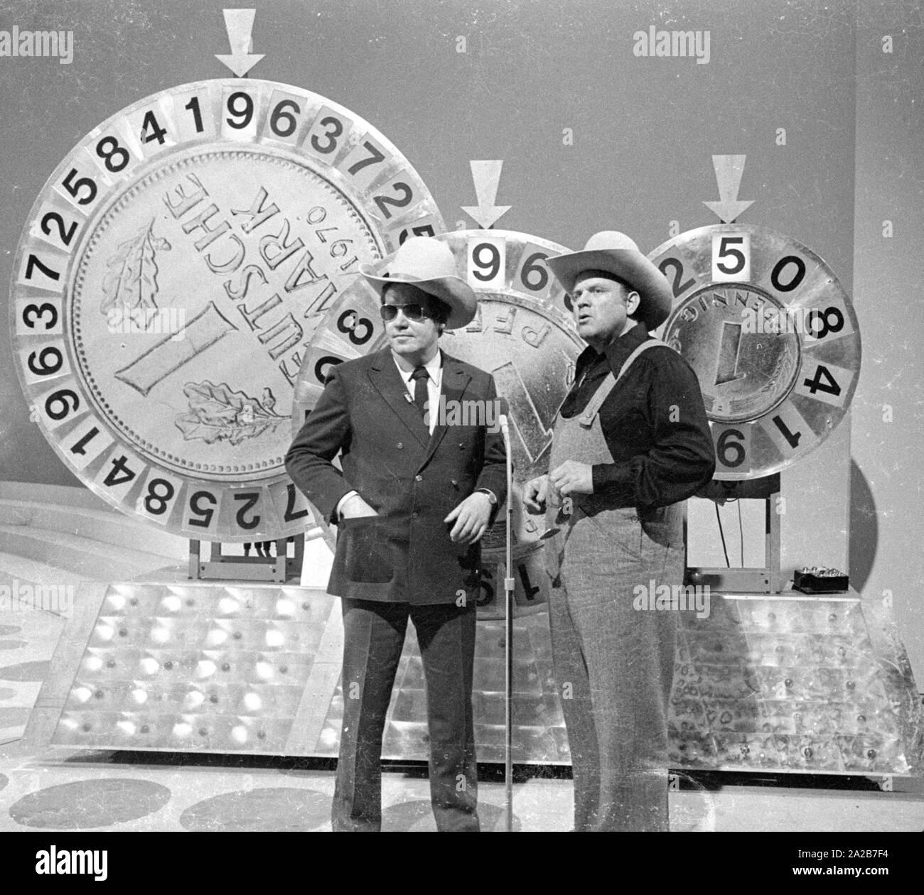 Wim Thoelke und der Imitator von Hoss aus der Fernsehserie Bonanza, Dan ...