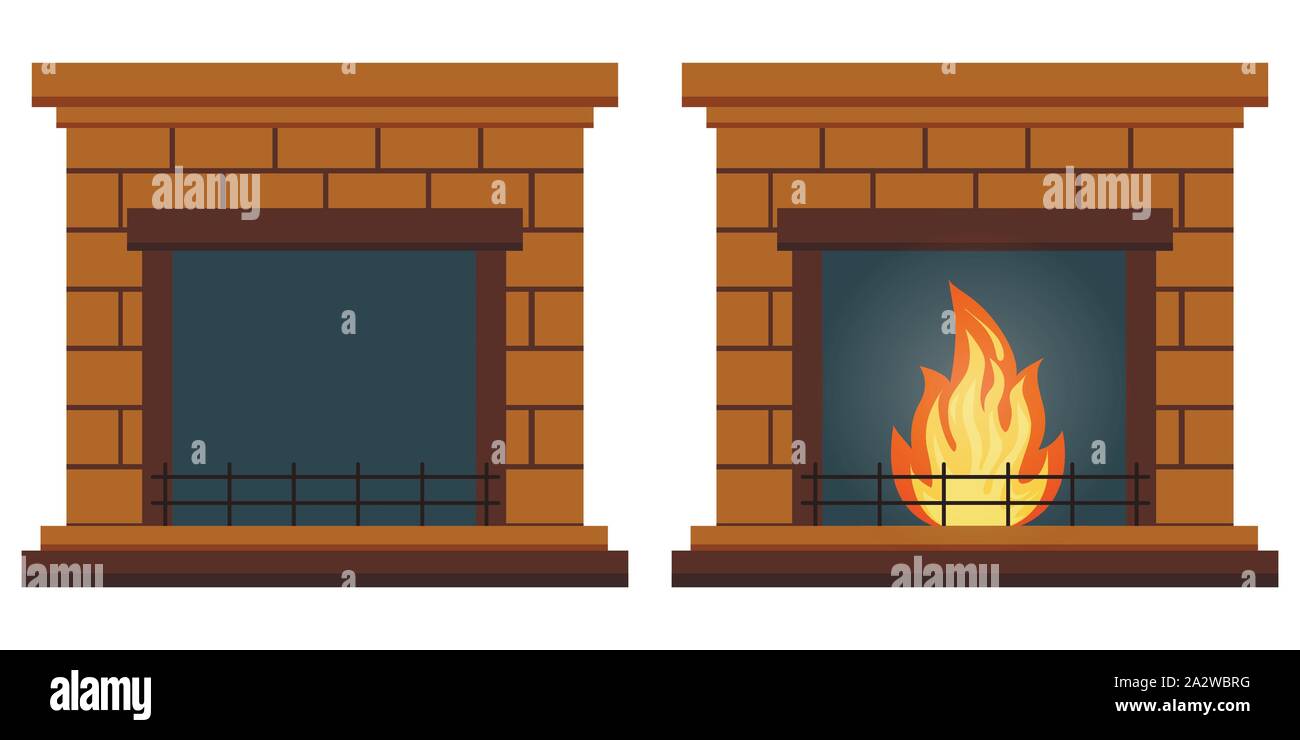 Kamin Symbol mit und ohne Flamme auf weißem Hintergrund Vector ...