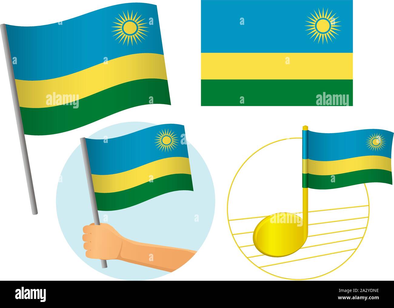 Ruanda Flagge Symbol gesetzt. Nationalflagge von Ruanda Vector ...