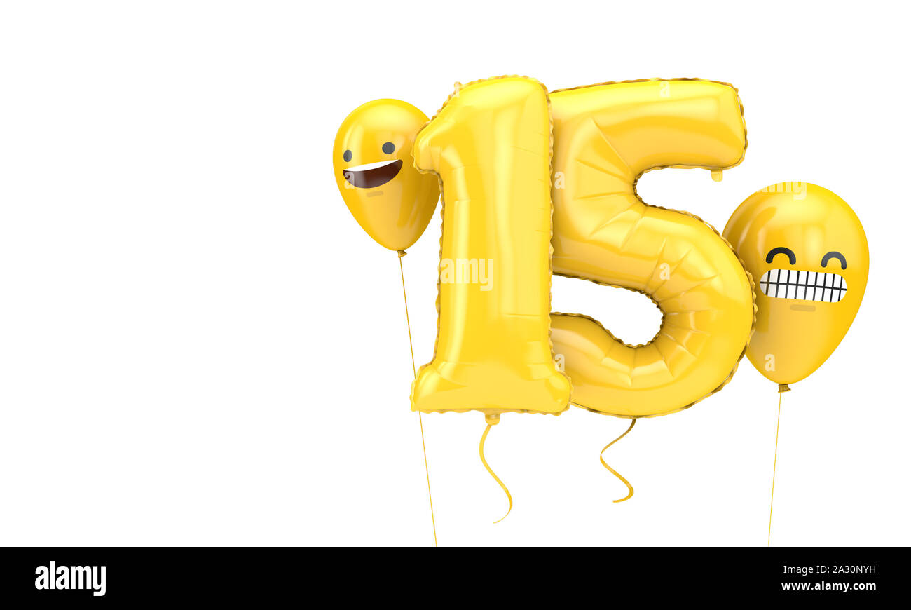 Nummer 15 Geburtstag ballloon mit emoji Gesichter Luftballons. 3D ...