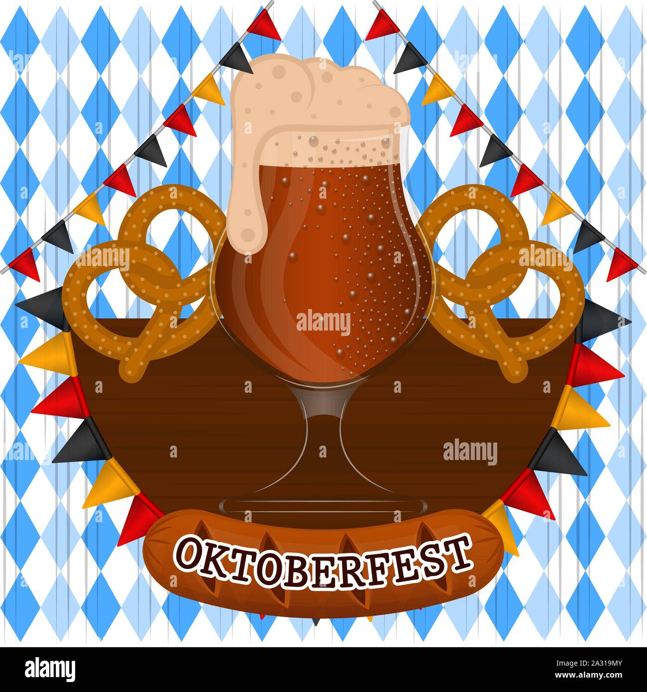 Oktoberfest Plakat mit einem Glas Bier und Brezel-Vector Illustration ...