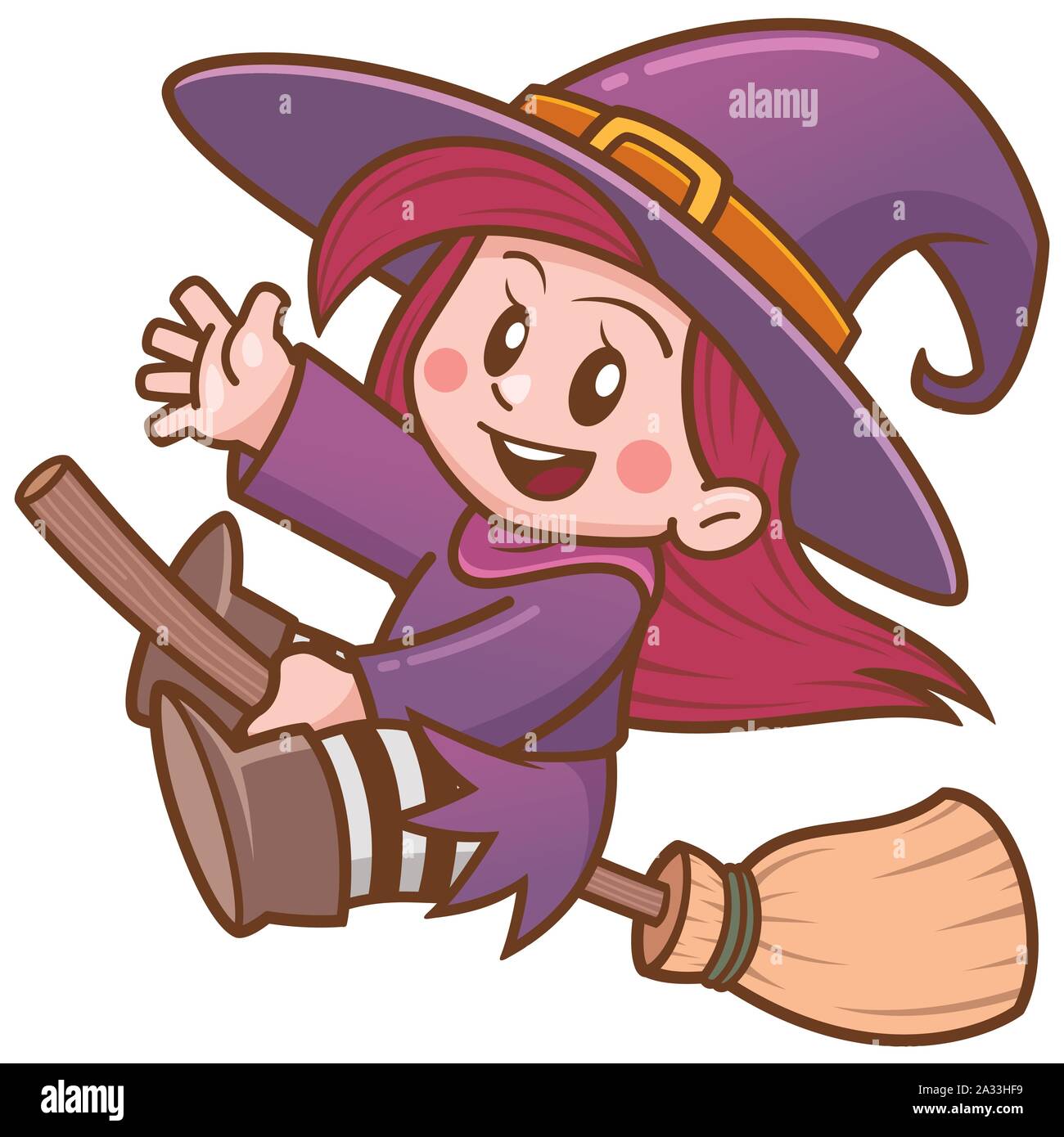 Vector Illustration von Cartoon Hexe auf Besen fliegen Stock ...