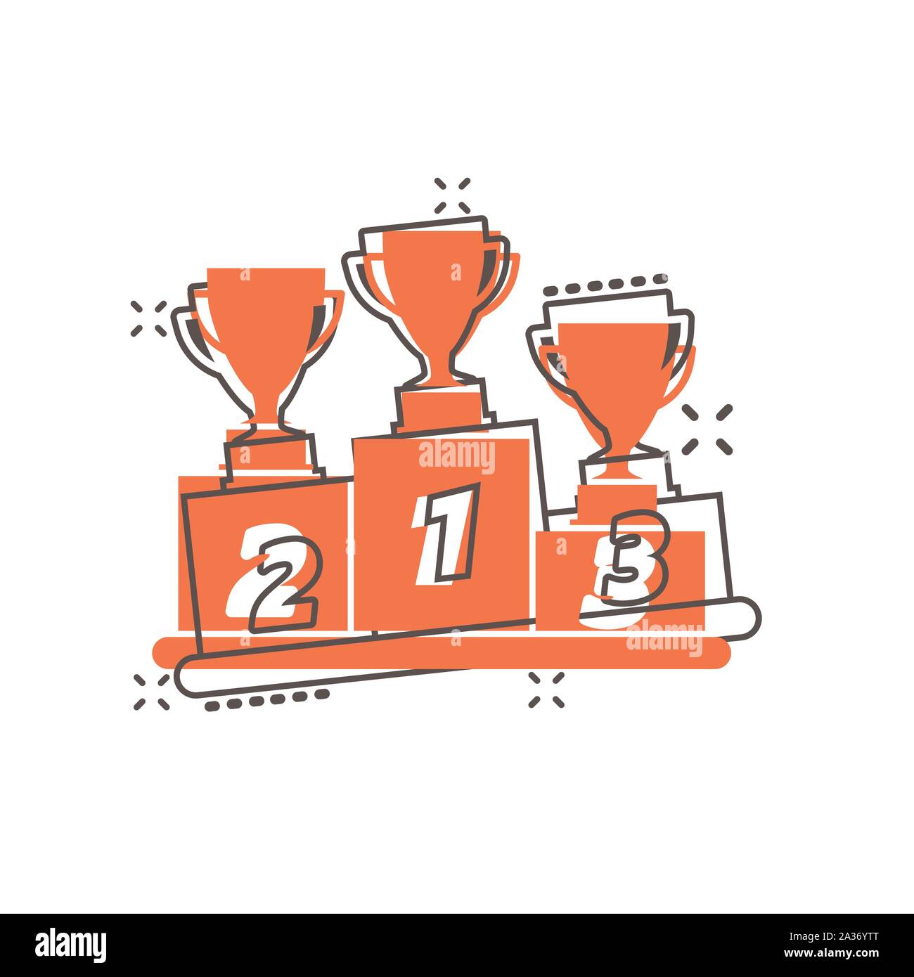Siegertreppchen mit Trophäe Symbol im Comic-stil. Sockel Abbildung auf ...