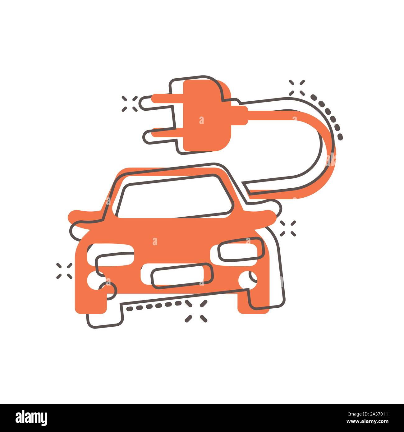 Vektor cartoon Elektro auto Symbol im Comic-stil. Elektroauto Fahrzeug ...
