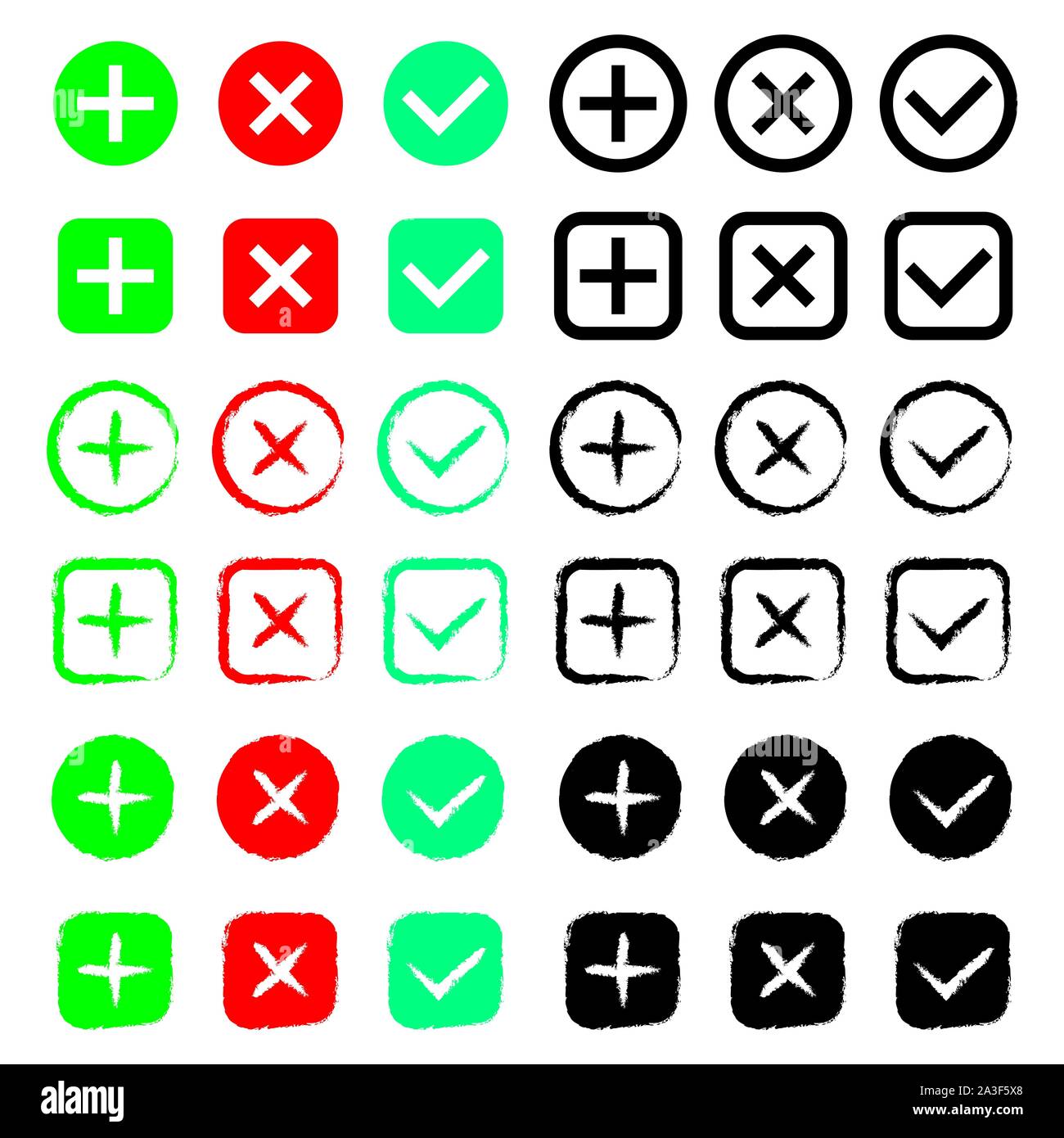 Tick und Kreuz Zeichen gesetzt. Richtige und falsche Entscheidungen ...