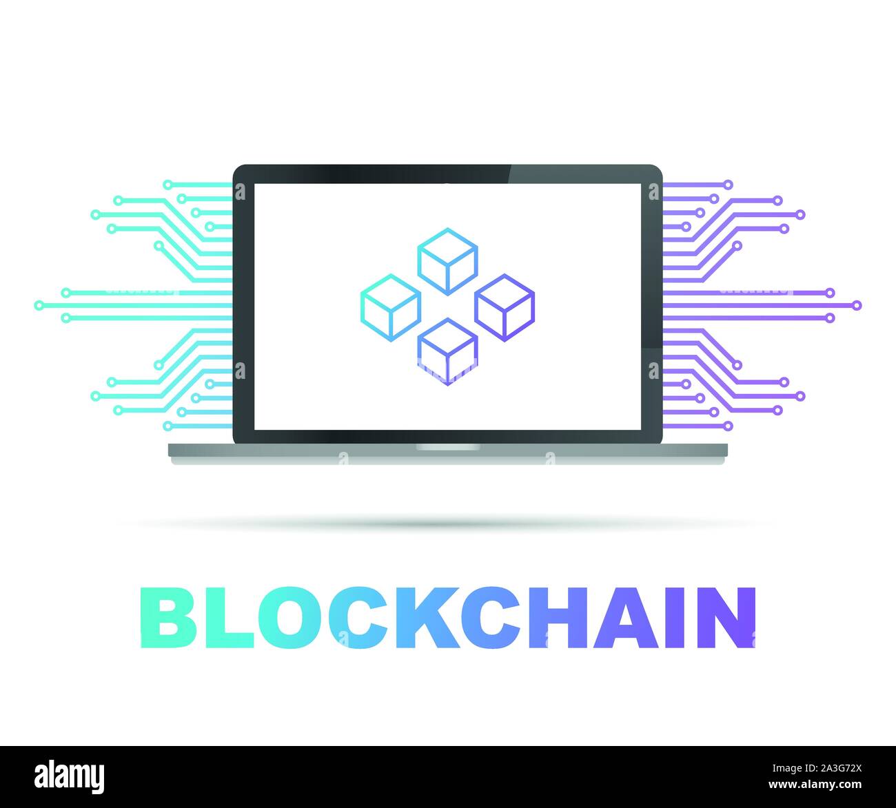 Blockchain Symbol auf dem Laptop Bildschirm angeschlossen Würfel auf ...