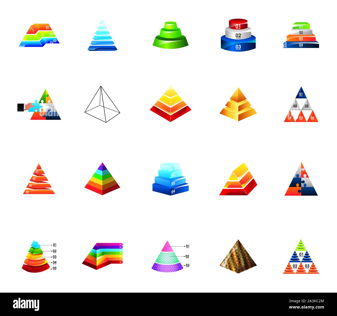 Pyramide Infografik Symbol vektor design Set isoliert Stock ...