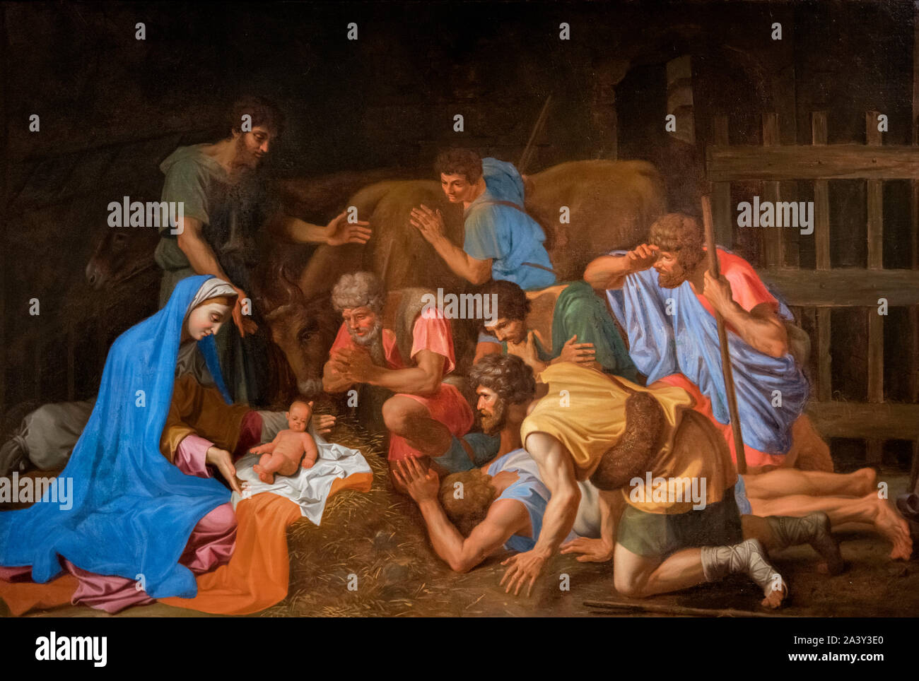 Die Anbetung der Hirten von Nicolas Poussin (1594-1665), Öl auf Leinwand, 1653 Stockfotografie ...