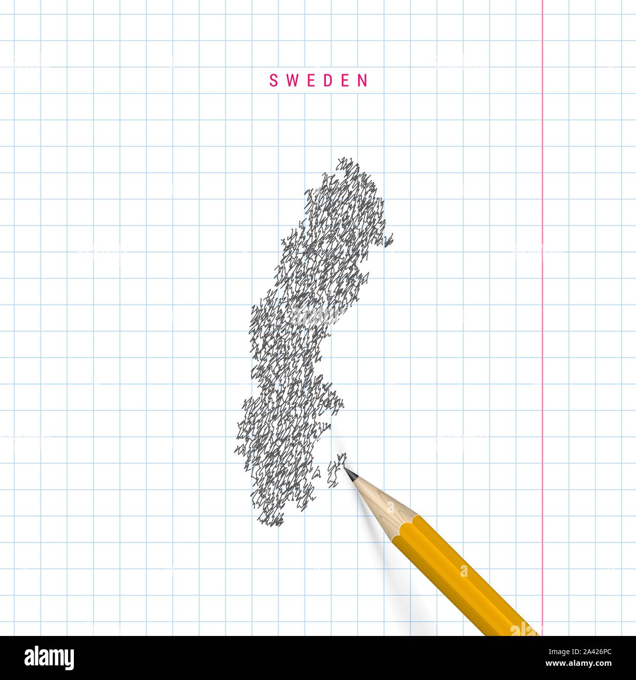 Schweden Skizze scribble Karte auf karierten Schule notebook Papier Hintergrund dargestellt ...