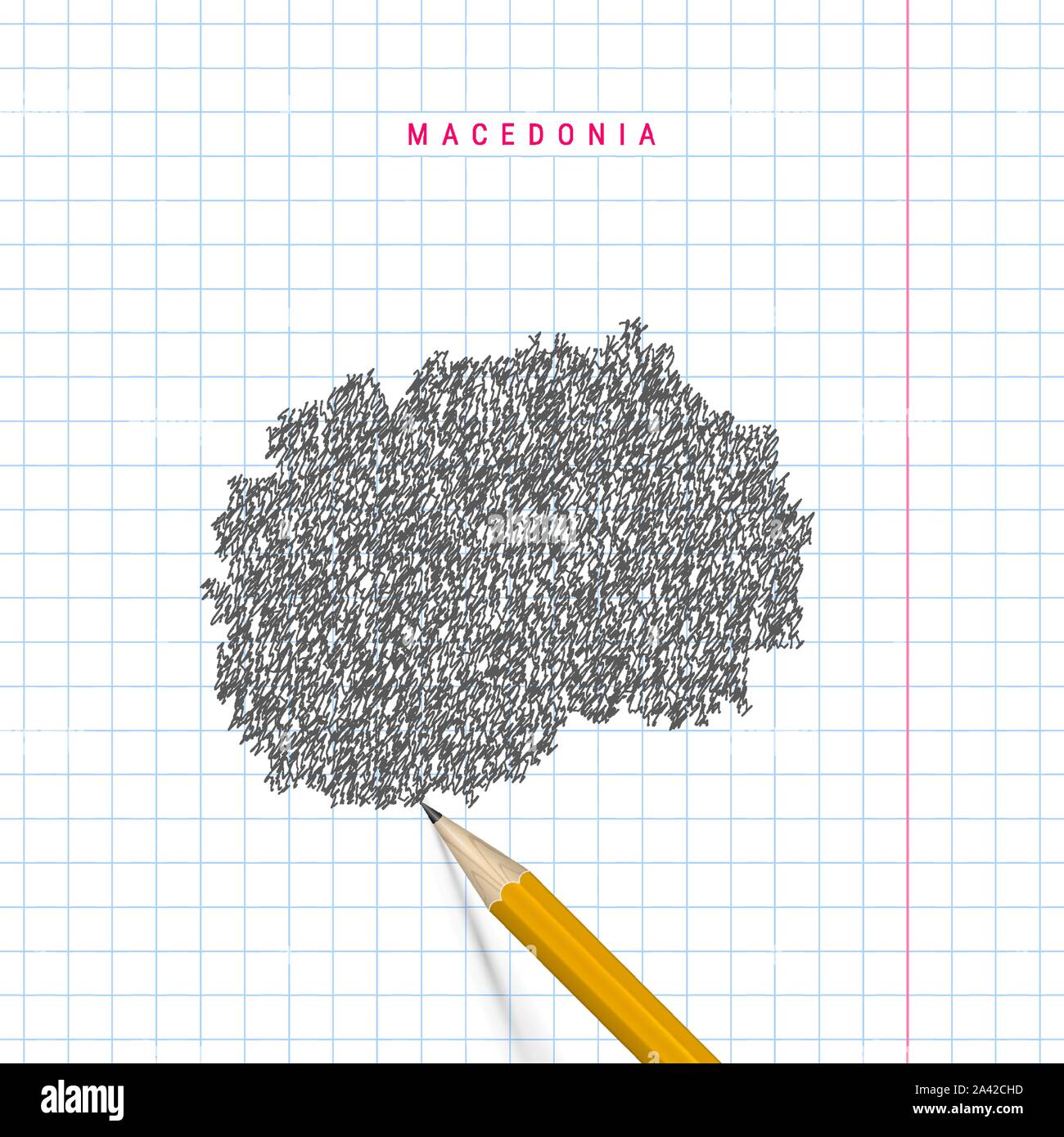 Mazedonien Skizze scribble Karte auf karierten Schule notebook Papier Hintergrund dargestellt ...