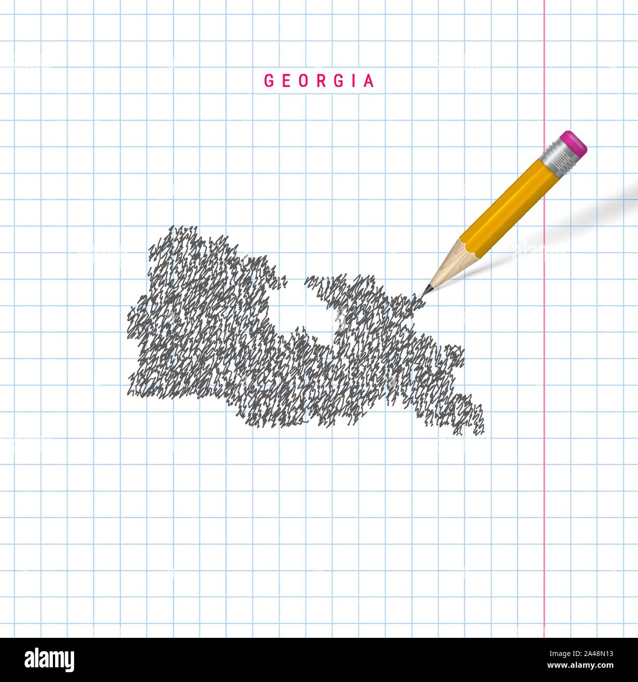 Georgien Skizze scribble Karte auf karierten Schule notebook Papier Hintergrund dargestellt ...