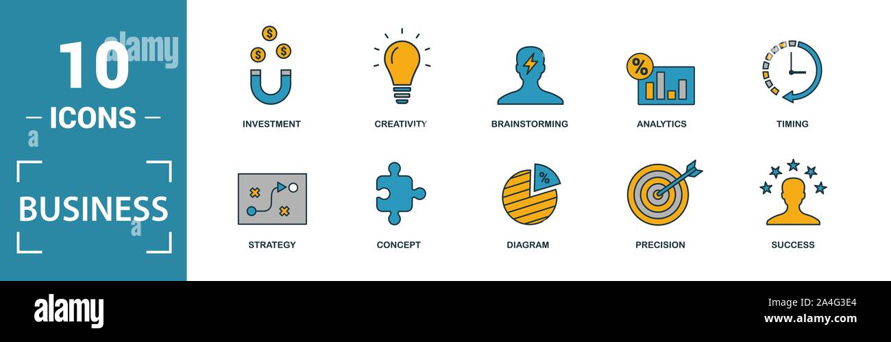 Business Icon Set. Kreative Elemente Diagramm, weltweit, Präzision ...