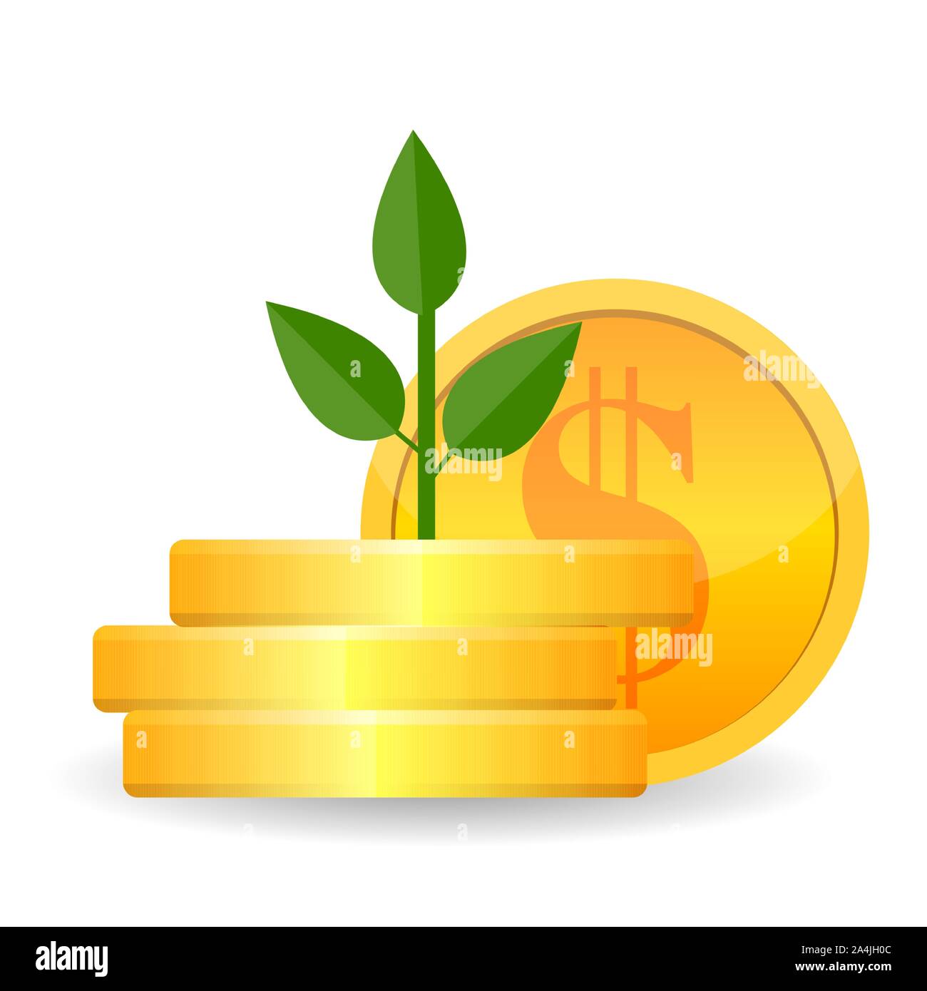 Wachsende Money Tree mit Goldmünzen auf Ästen Symbol. Symbol für ...