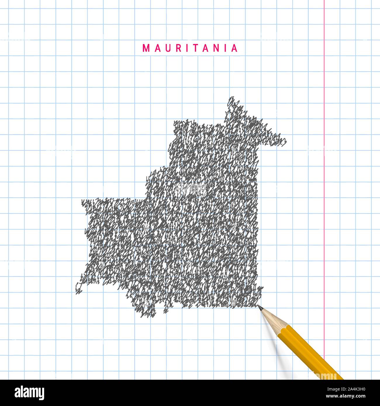 Mauretanien Skizze scribble Karte auf karierten Schule notebook Papier Hintergrund dargestellt ...