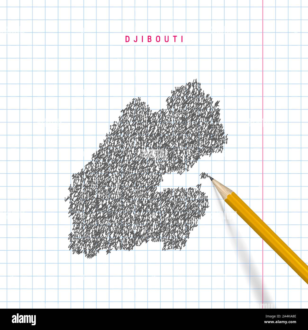 Dschibuti Skizze scribble Karte auf karierten Schule notebook Papier Hintergrund dargestellt ...