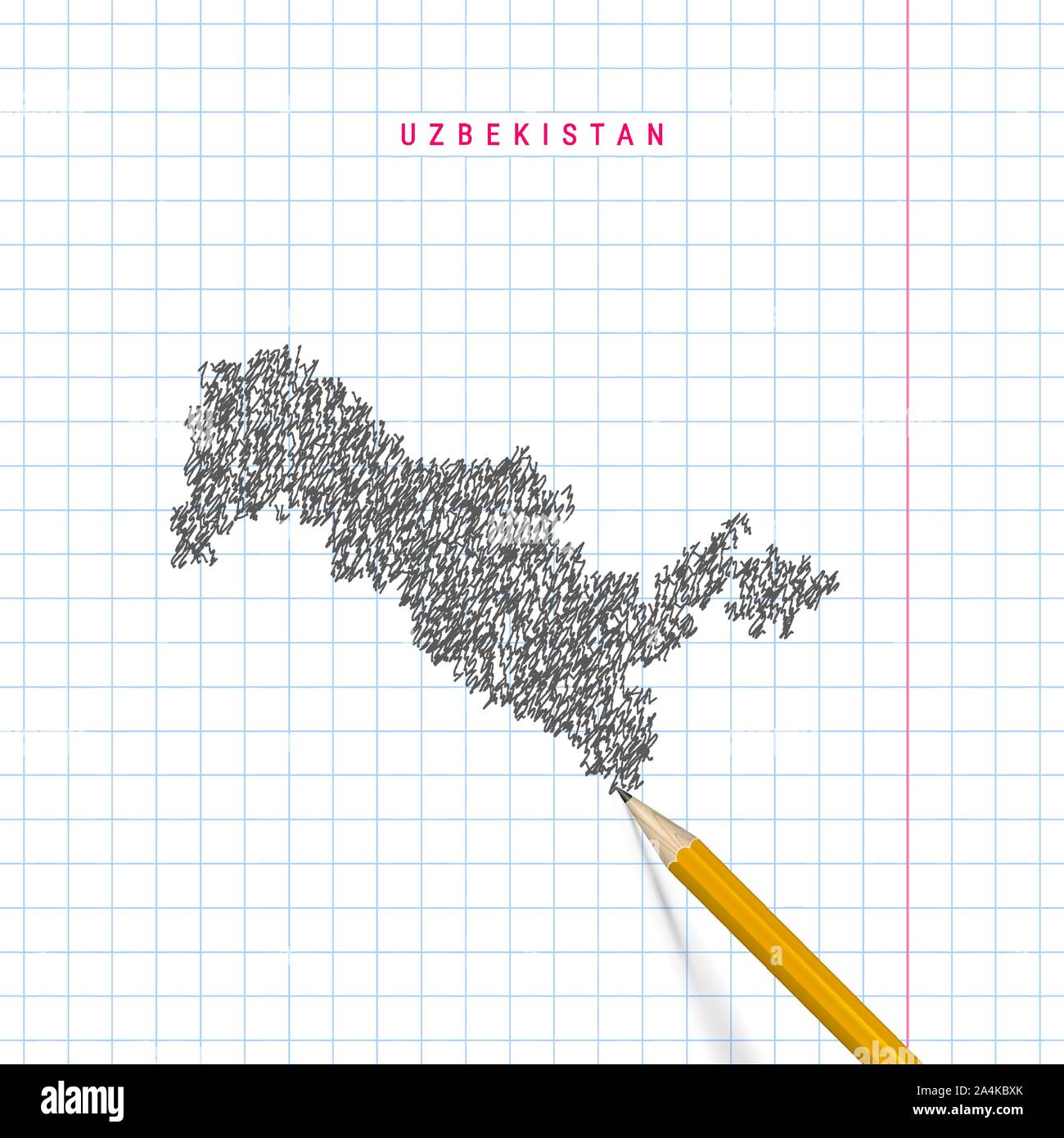 Usbekistan Skizze scribble Karte auf karierten Schule notebook Papier Hintergrund dargestellt ...