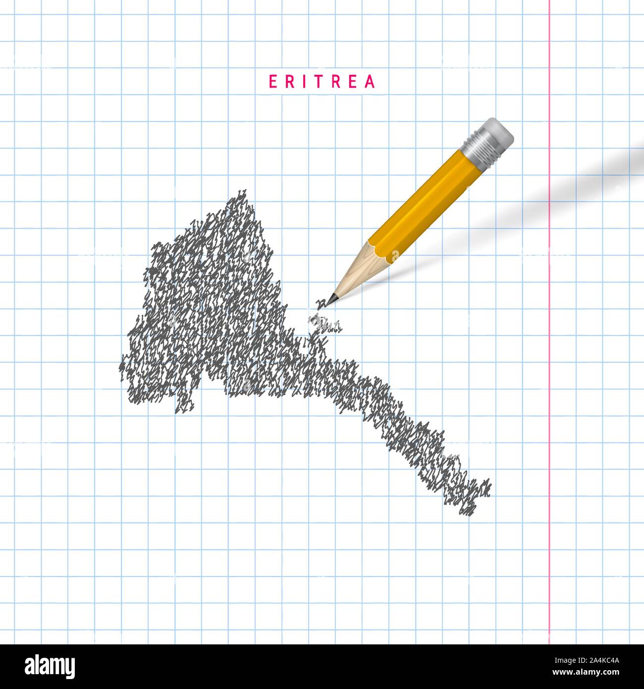 Eritrea Skizze scribble Karte auf karierten Schule notebook Papier Hintergrund dargestellt. Hand ...