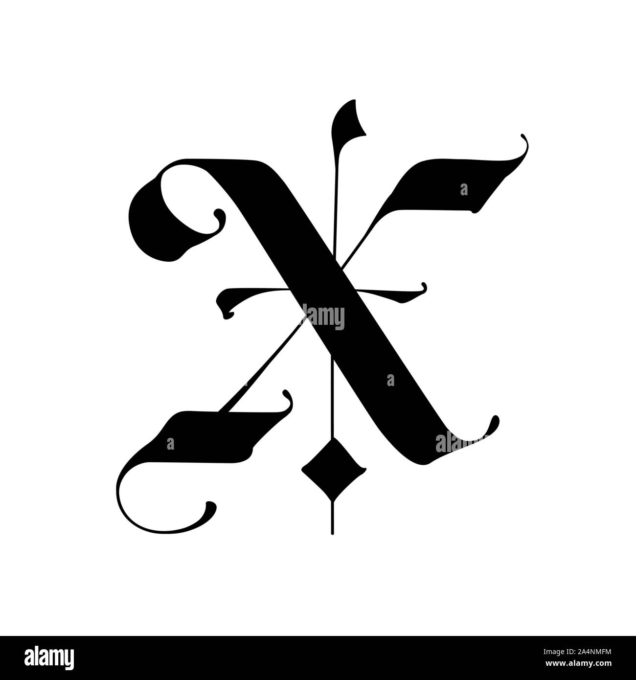 Buchstabe X, im gotischen Stil. Vektor. Alphabet. Das Symbol wird auf ...