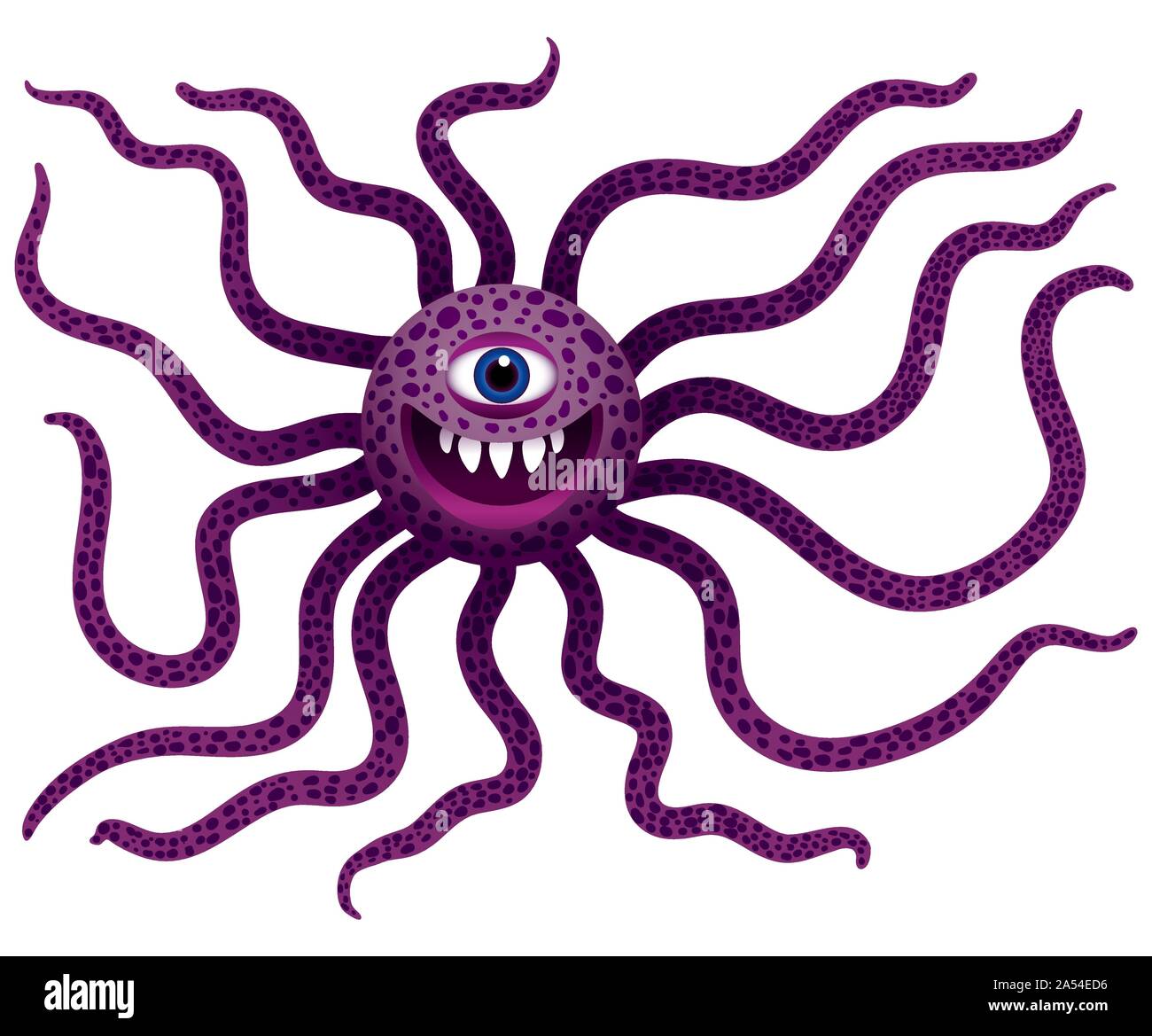 Lustige Monster mit langen Tentakeln. Cyclops Mutante mit Zähnen. Lila ...