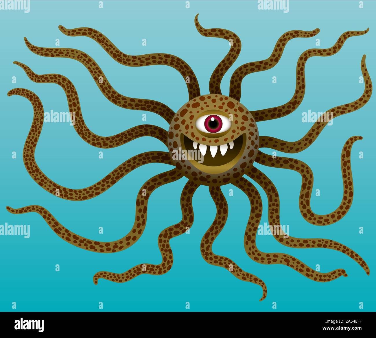 Lustige Monster mit langen Tentakeln in Wasser. Cyclops Mutante mit ...