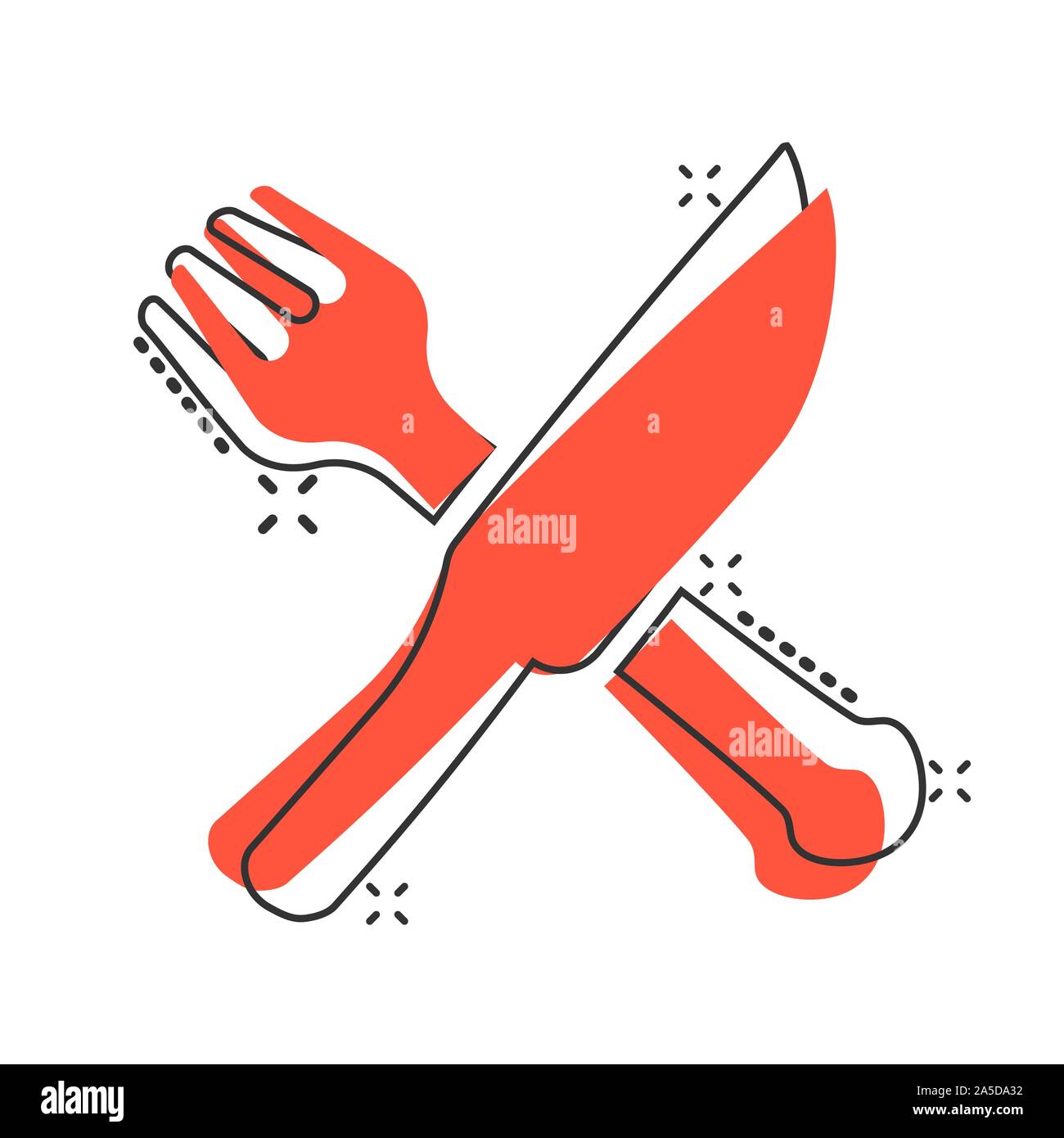 Messer und Gabel restaurant Symbol im Comic-stil. Abendessen Ausrüstung ...
