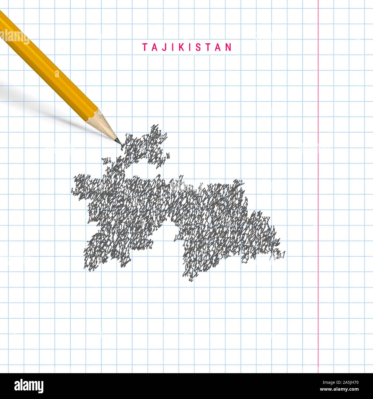 Tadschikistan Skizze scribble Karte auf karierten Schule notebook Papier Hintergrund dargestellt ...