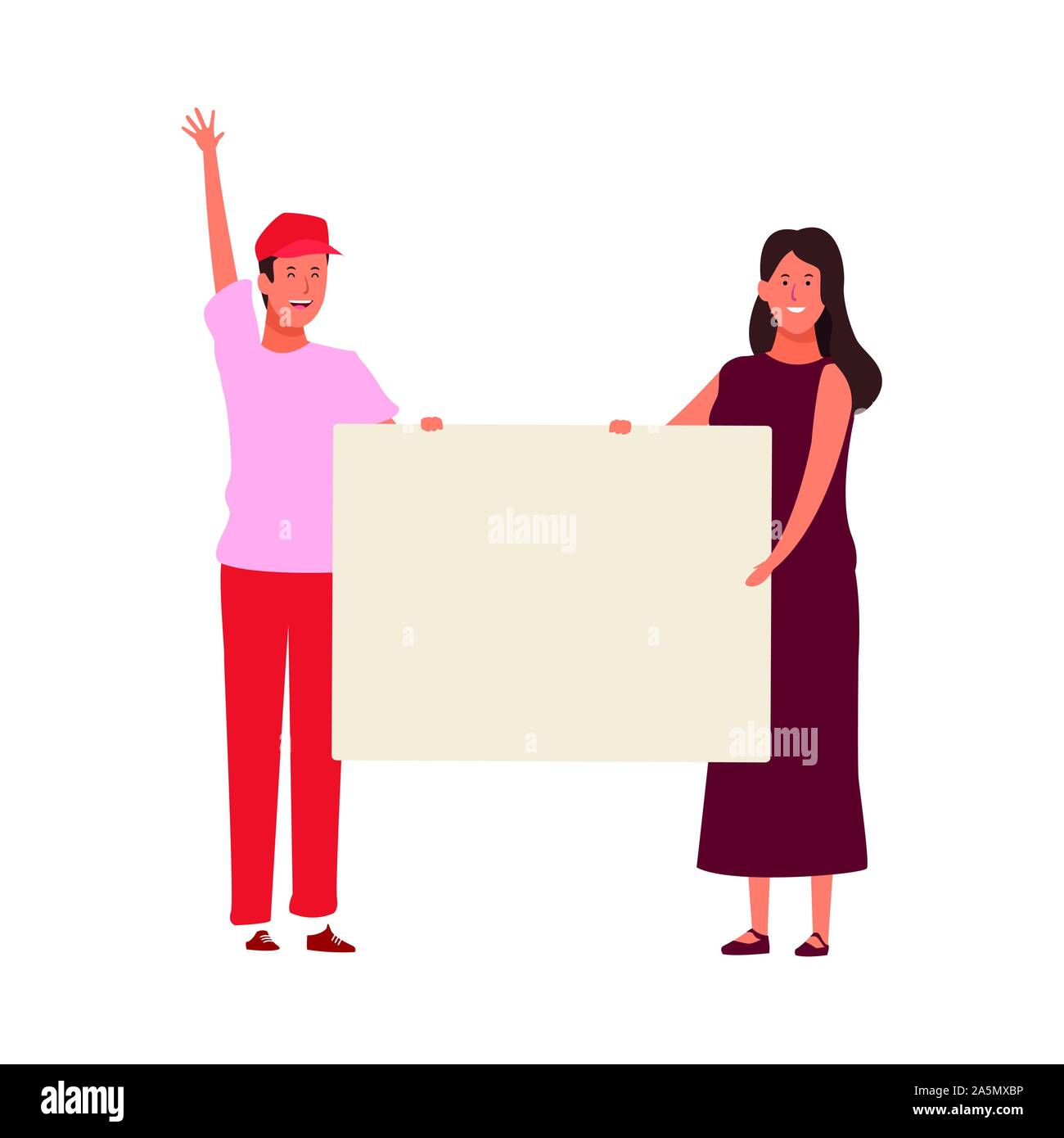 Cartoon Mann und Frau stehen und halten ein leeres Plakat Stock ...