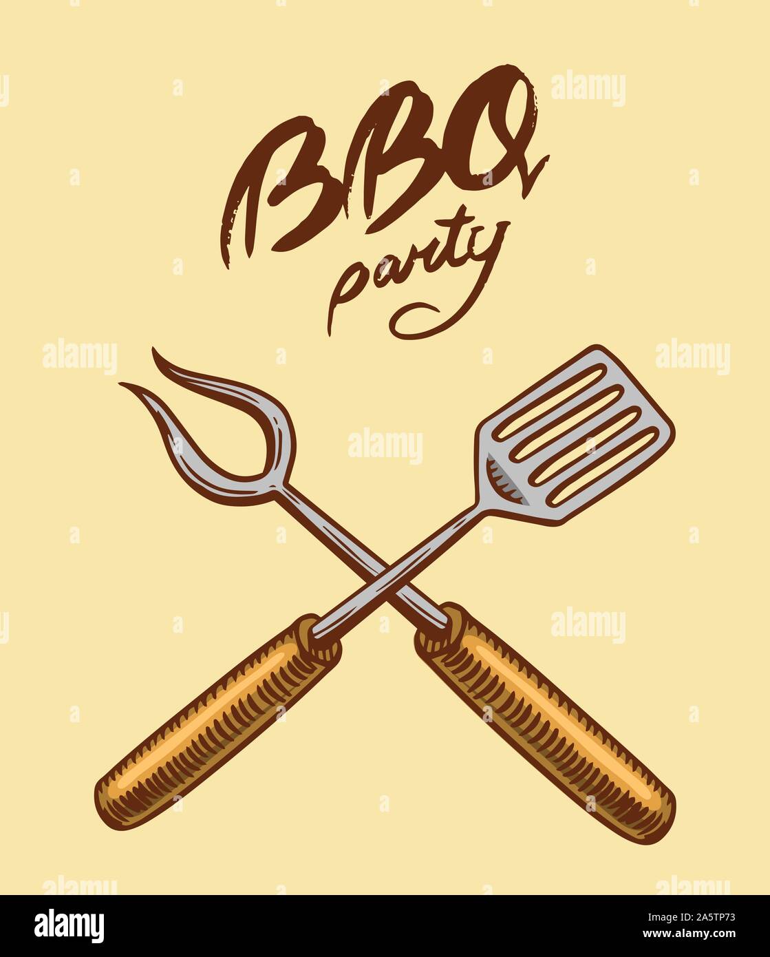 Banner für Grillparty im Vintage Style. Gezeichnet von Hand. Grill ...