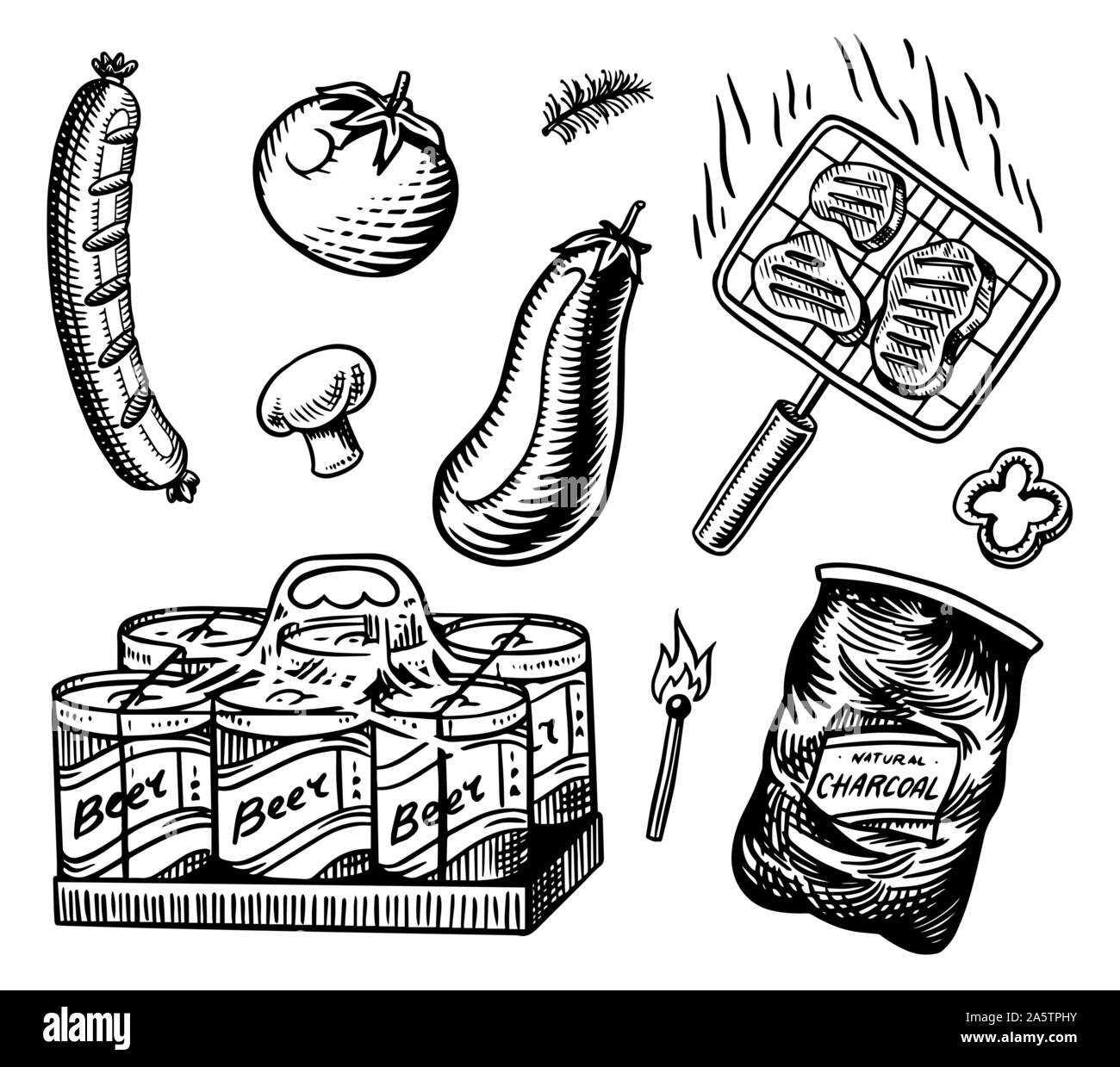 Vintage barbecue party invitation card Schwarzweiß-Stockfotos und ...