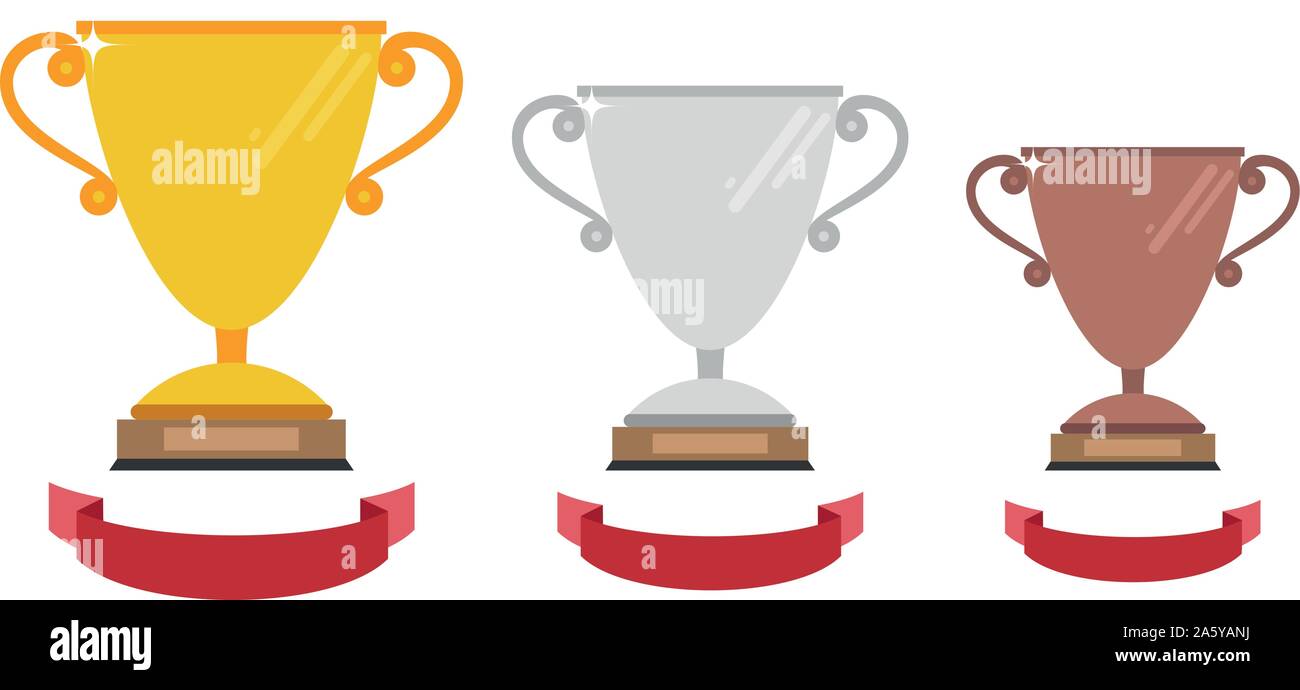 Vektor gold, silber und bronze Pokal mit Band. Vector Illustration ...