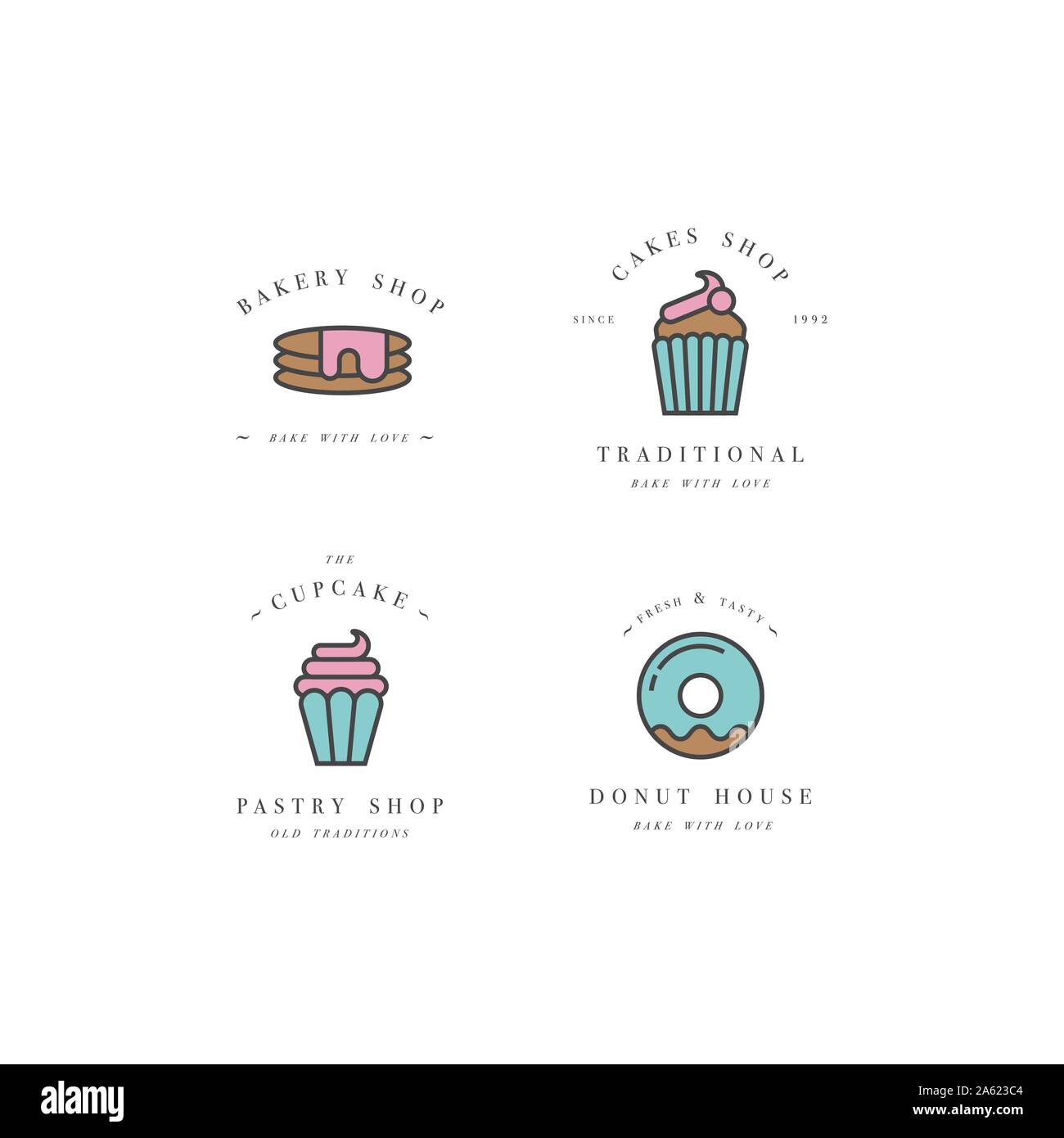 Set vektor design Vorlagen und Emblemen - Kuchen, Krapfen backen und ...