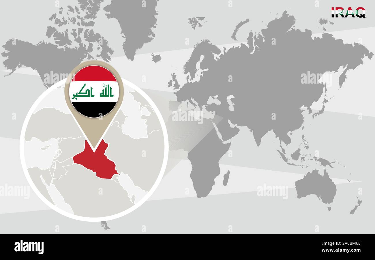Weltkarte mit vergrößerten Irak. Irak Flagge und Karte Stock ...