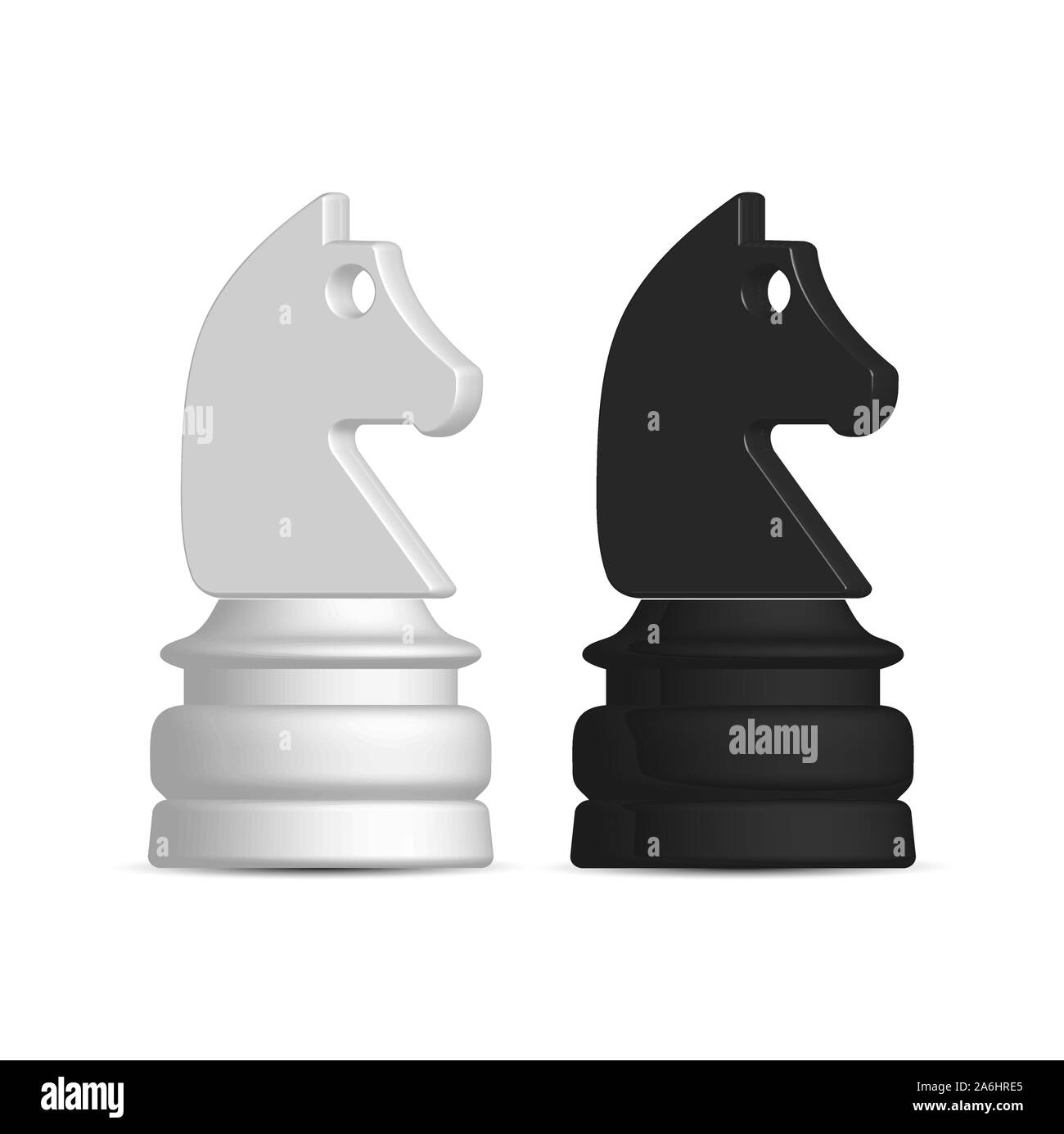 Fotorealistische schwarze und weiße Schachfigur Ritter. Vordere wiev ...