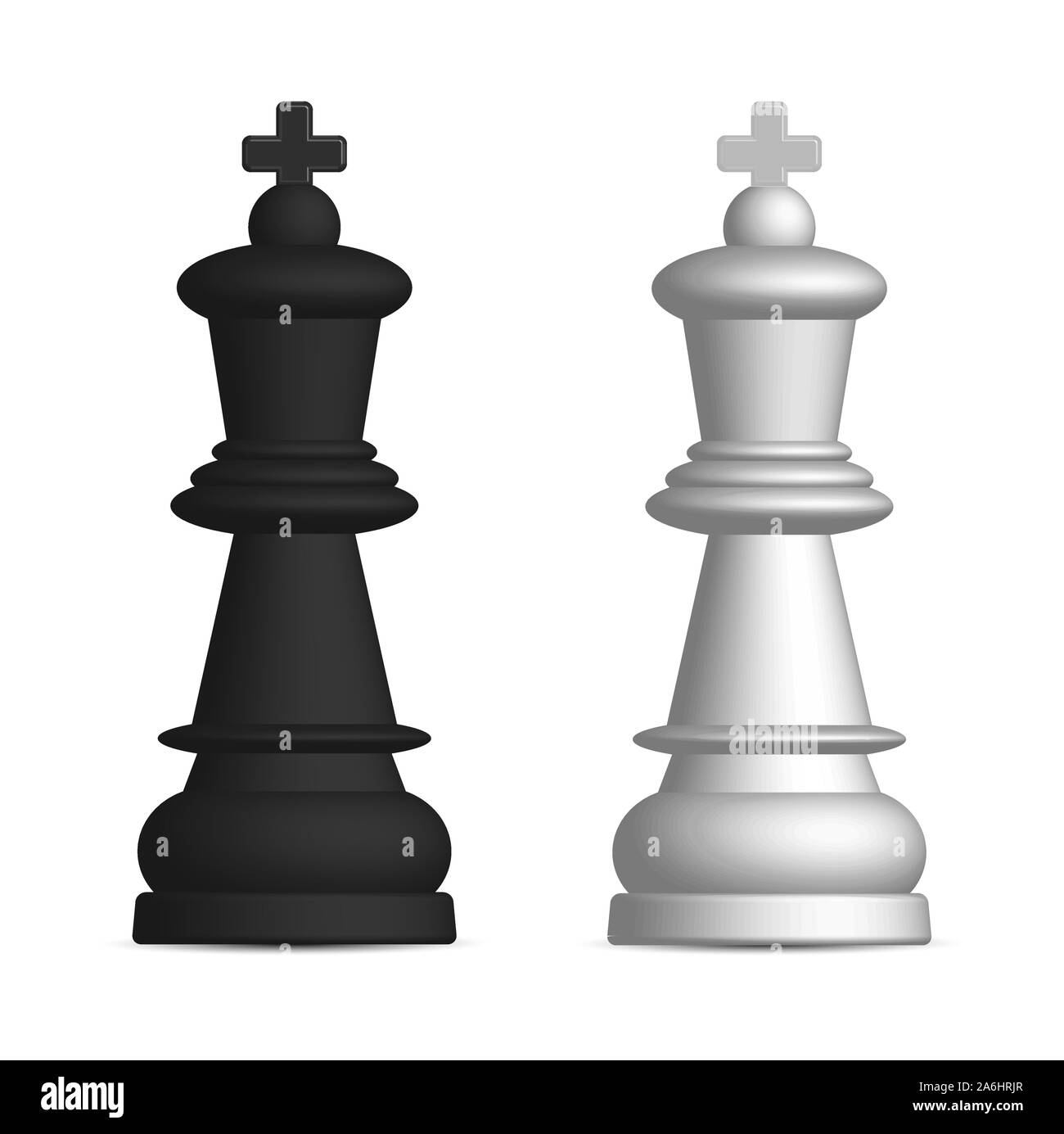 Fotorealistische schwarze und weiße Schachfigur König. Vordere wiev ...